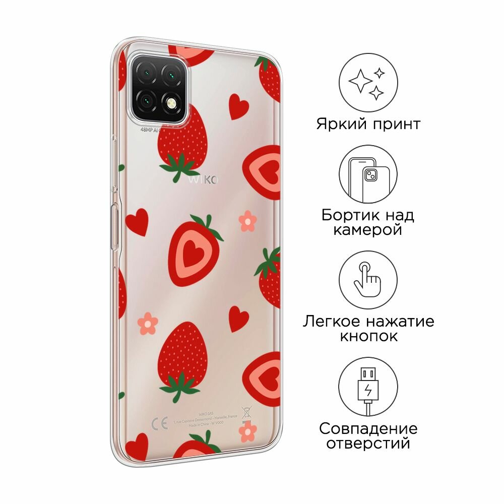 Чехол на Wiko T3 / Вико Т3 с принтом "Heart strawberries 2 - 14 февраля", прозрачный — фото 1