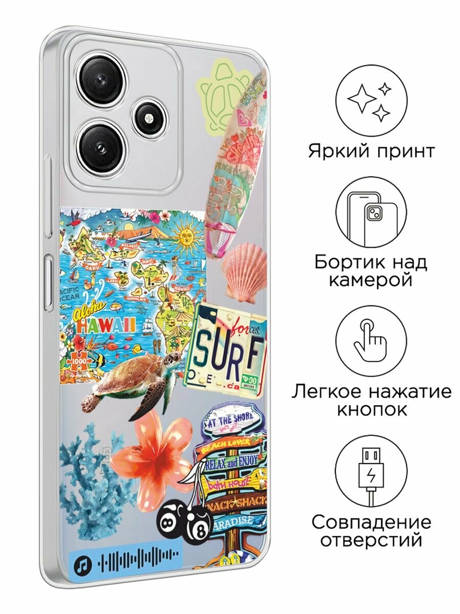 Чехол на Xiaomi Redmi 12 5G / Сяоми Редми 12 5G с принтом "Summer collage", прозрачный — фото 1
