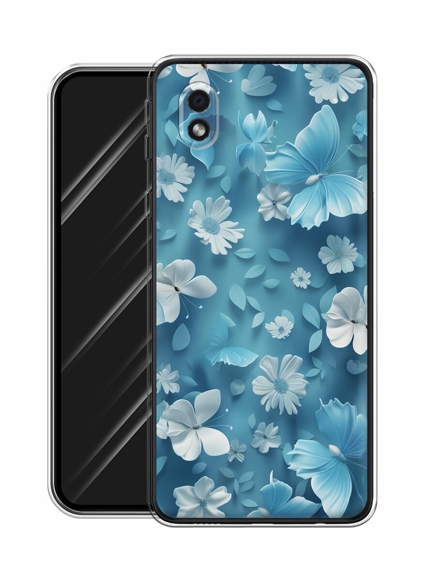 Чехол на Samsung Galaxy A01 Core / Самсунг Галакси А01 Core с принтом "Голубые глазурные цветы" — фото 1