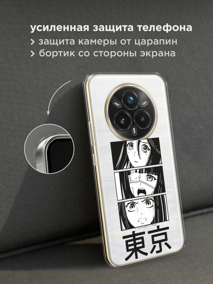 Чехол на Realme 14 Pro+ / Реалми 14 Про+ с принтом "Tokyo girls", прозрачный — фото 1