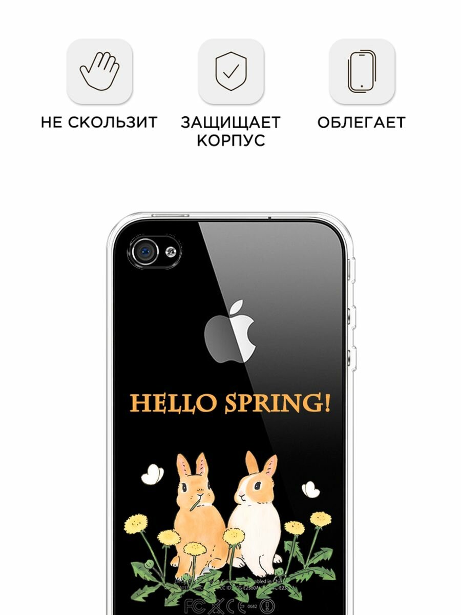 Чехол на Apple iPhone 4/4S / Айфон 4/4S с принтом "Весенние кролики", прозрачный — фото 1