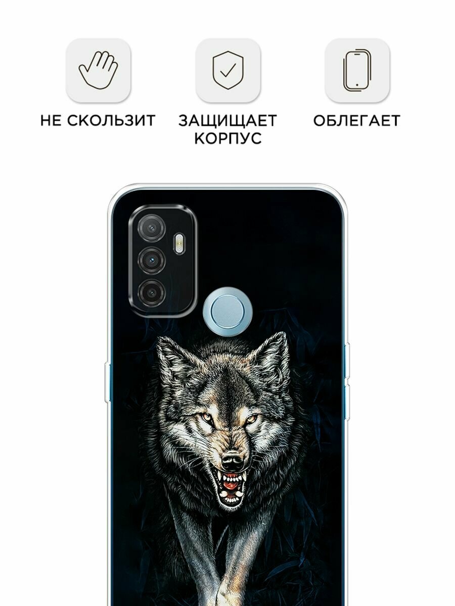 Чехол на Oppo A53 / Оппо А53 с принтом "Злобный волк из ночи" — фото 1