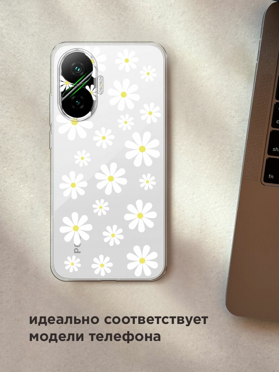 Чехол на Poco F7 / Поко F7 с принтом "Большие ромашки", прозрачный — фото 1