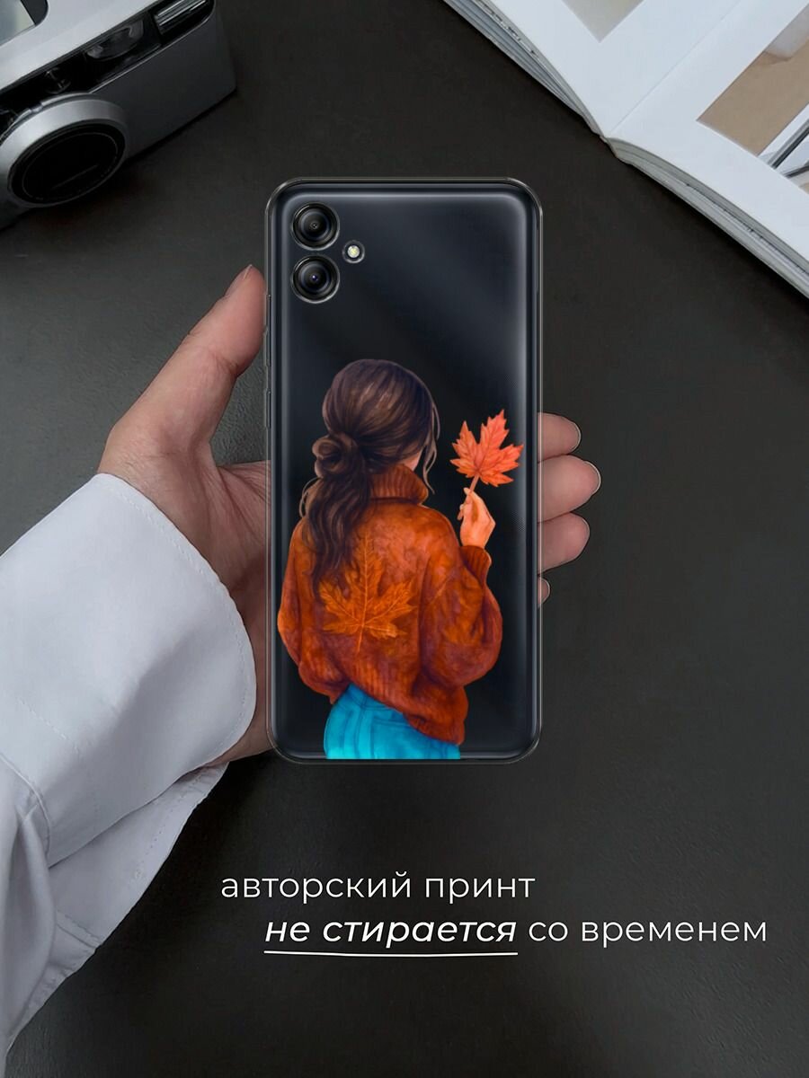 Чехол на Samsung Galaxy A04e / Самсунг A04e с принтом "Девушка с опавшим листом", прозрачный — фото 1