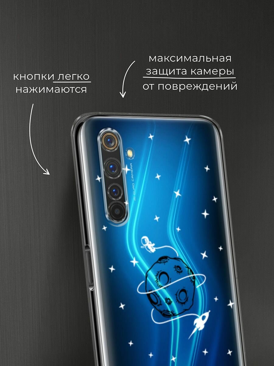 Чехол на Realme 6 Pro / Реалми 6 Про с принтом "Полет вокруг луны", прозрачный — фото 1