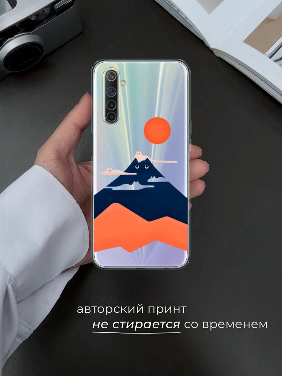 Чехол на Realme 6 / Реалми 6 с принтом "Кот-гора", прозрачный — фото 1