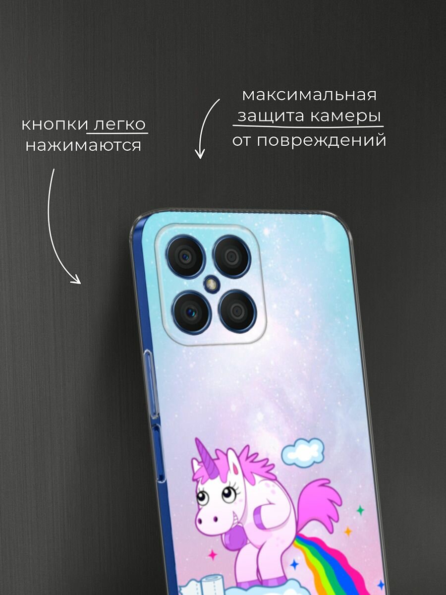 Силиконовый чехол на Honor X8 / Хуавей X8 с принтом "Единорог какает" — фото 1