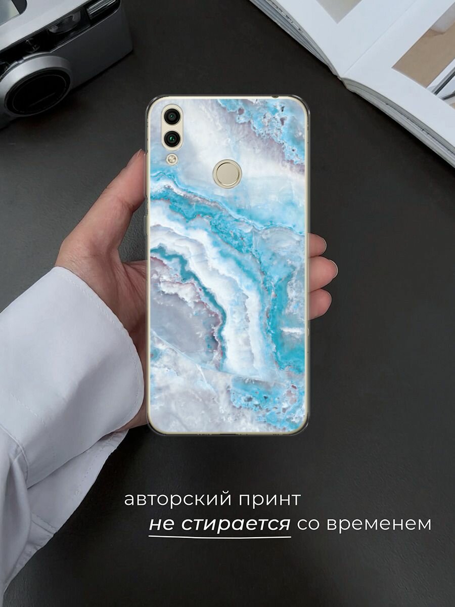 Чехол на Honor 8C / Хонор 8С с принтом "Нежно-голубой мрамор" — фото 1