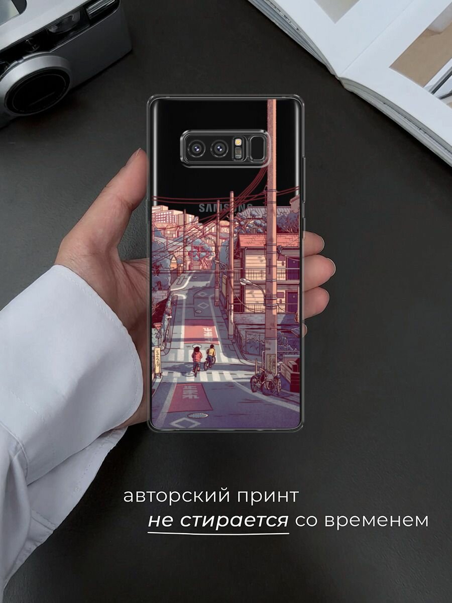 Чехол на Samsung Galaxy Note 8 / Самсунг Галакси Нот 8 с принтом "Закат на японской улице", прозрачный — фото 1