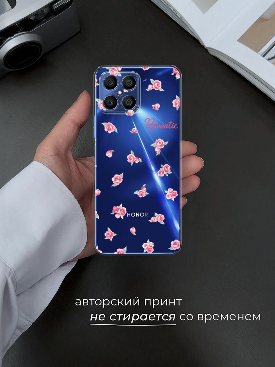 Чехол на Honor X8 / Хуавей X8 с принтом "Romantic 2", прозрачный — фото 1