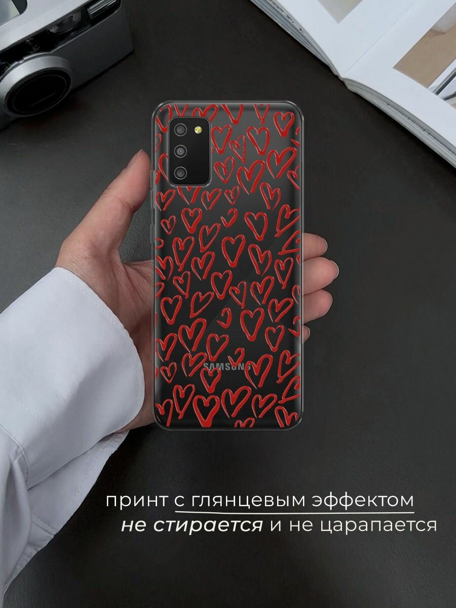 Чехол на Samsung Galaxy A02s / Самсунг Галакси A02s с принтом "Легкие бордовые сердечки" — фото 1