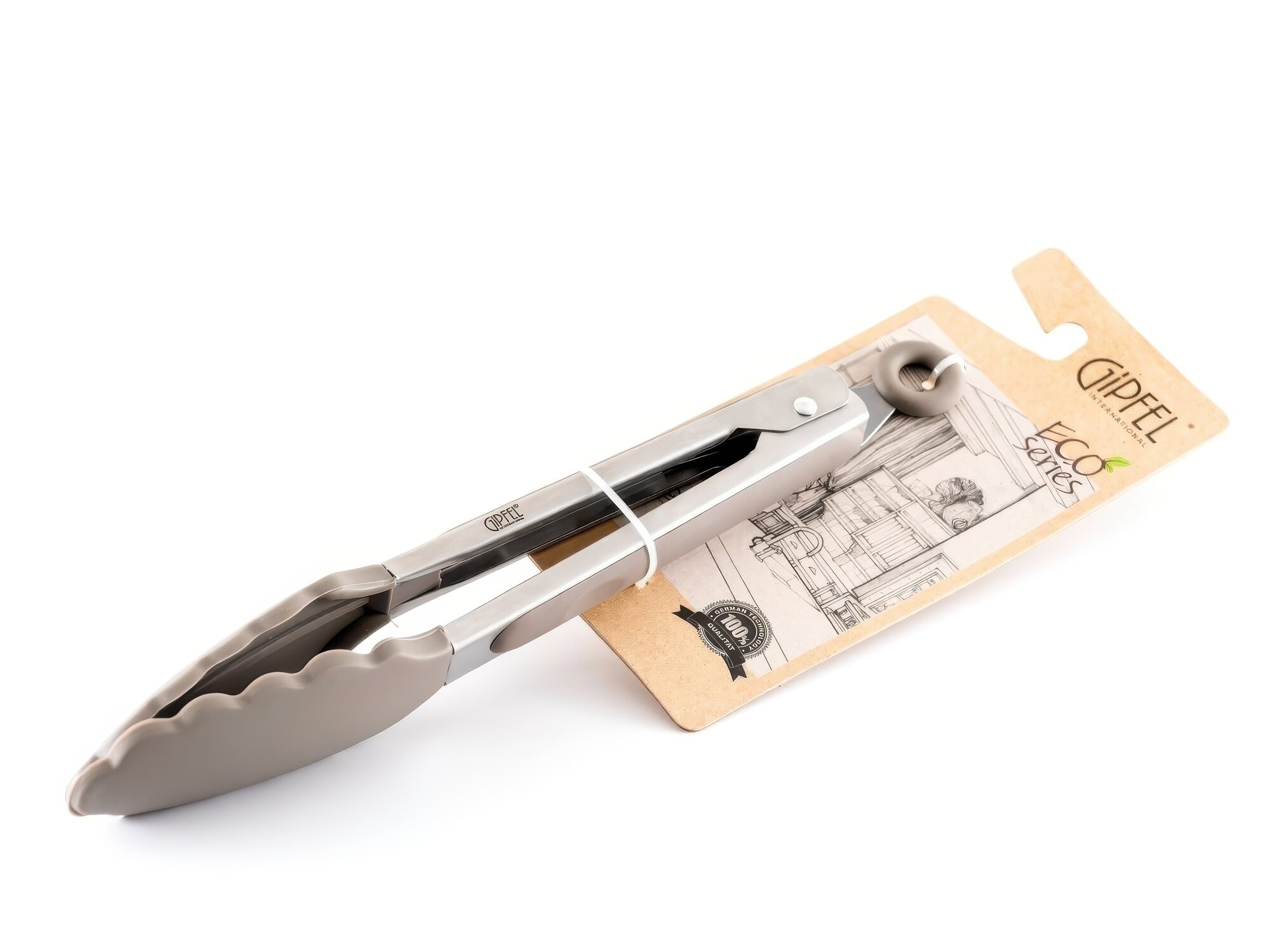 Щипцы Gipfel Eco 9988, 23 см, силикон, ручка из нержавеющей стали, бежевый