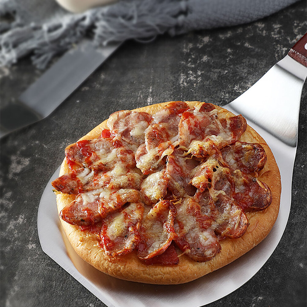 Лопатка для пиццы из нержавеющей стали с деревянной ручкой, многофункциональная металлическая лопатка для пилинга пиццы, лопатка для торта, инструмент для переноса лопаток