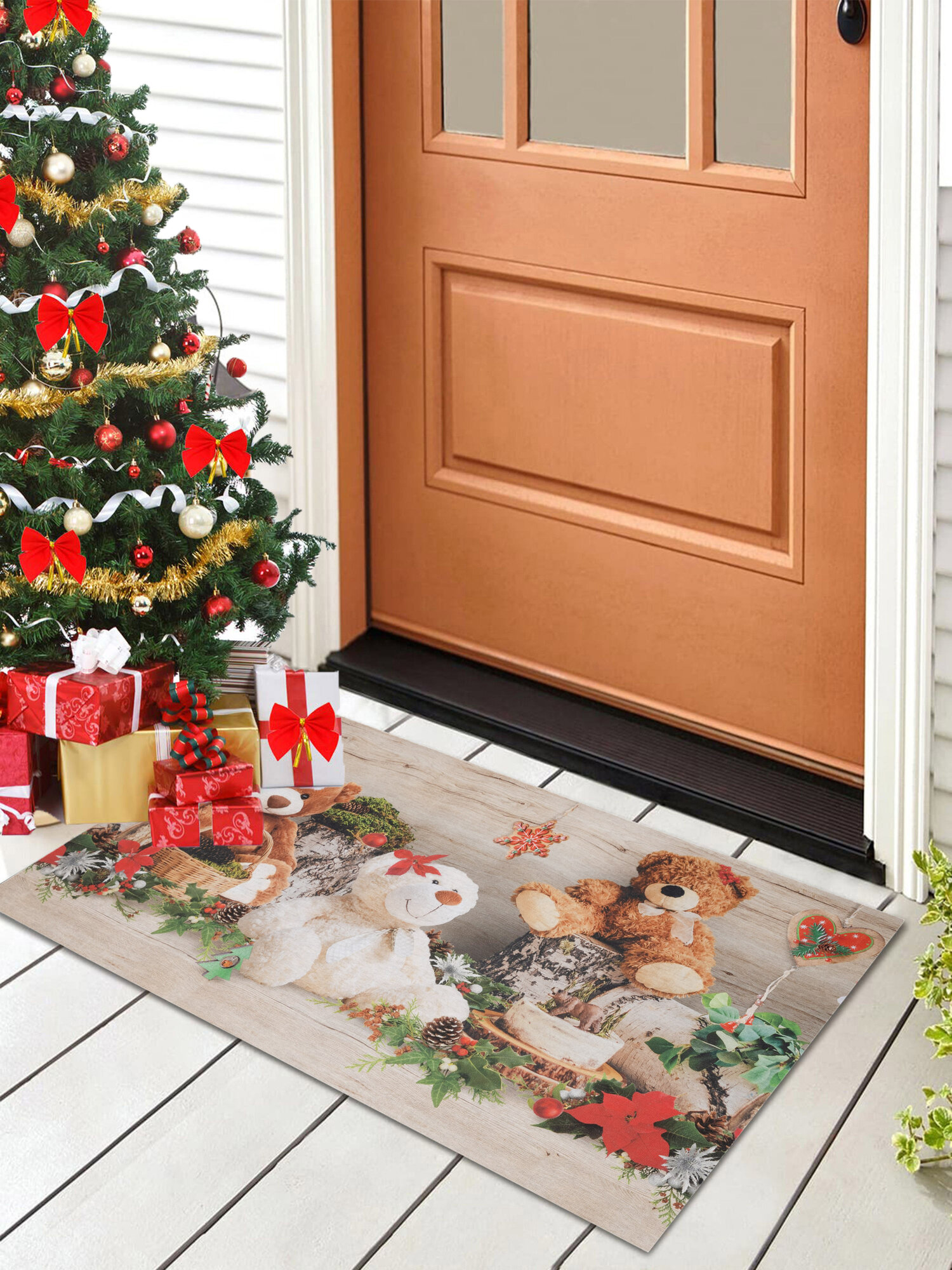 Коврик придверный новогодний с водоотталкивающей пропиткой 50х70 см, Tex Gal, 100% полиэстер