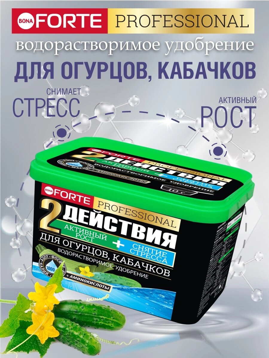 Удобрение водрастворимое Bona Forte для огурцов, кабачков (500 гр)