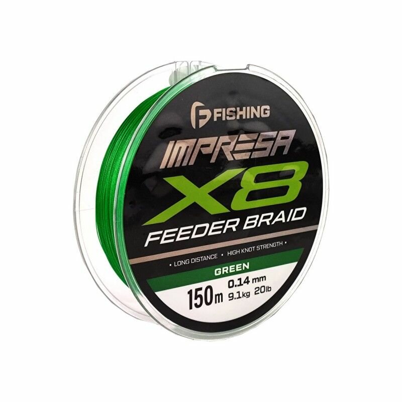 F-FISHING Шнур Impresa Braid PE X8 Feeder 150м Green 0,14мм 9,1кг/20lb