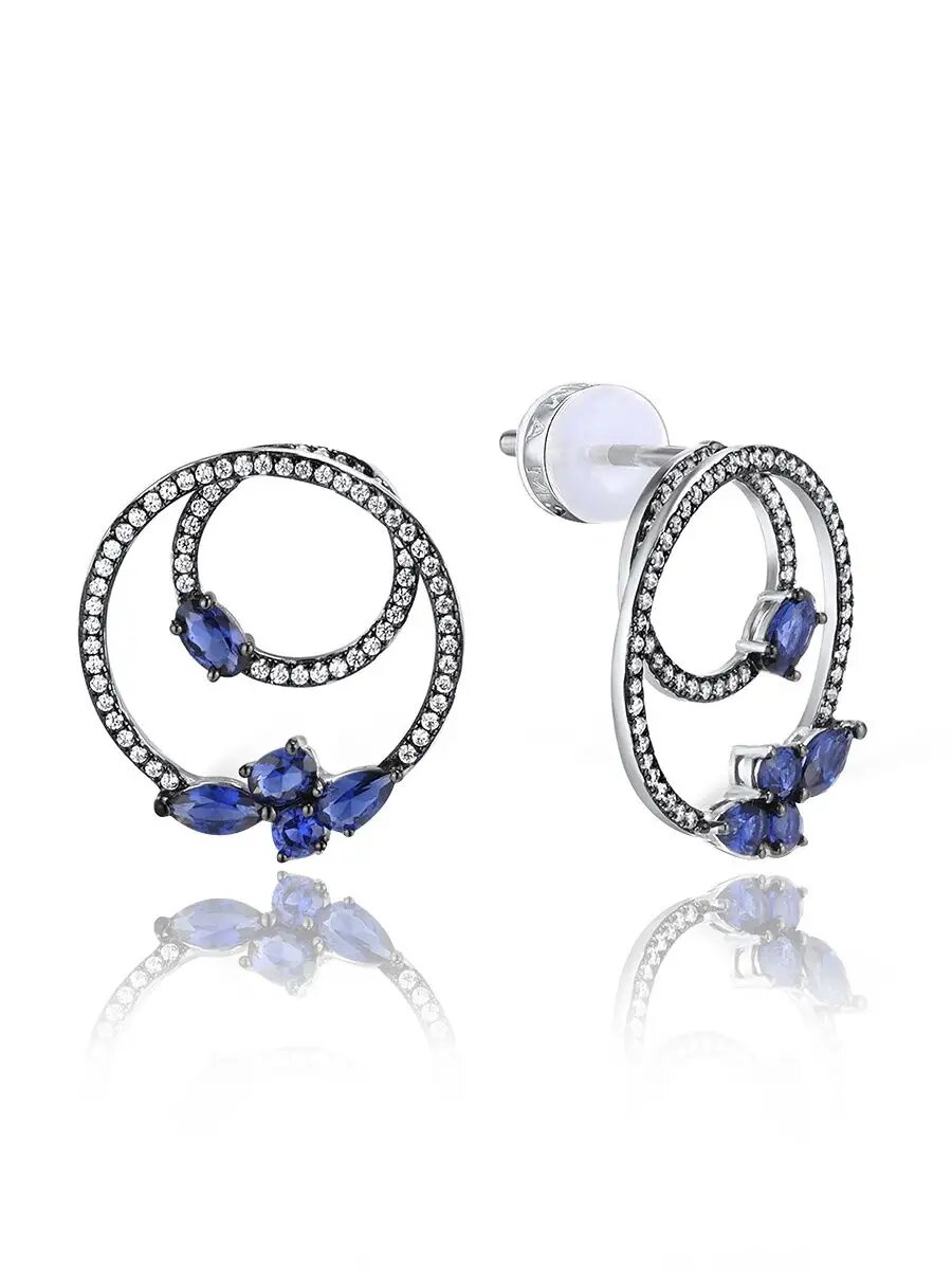 Серьги двусторонние, серебро, 925 проба, нанокристалл, фианит