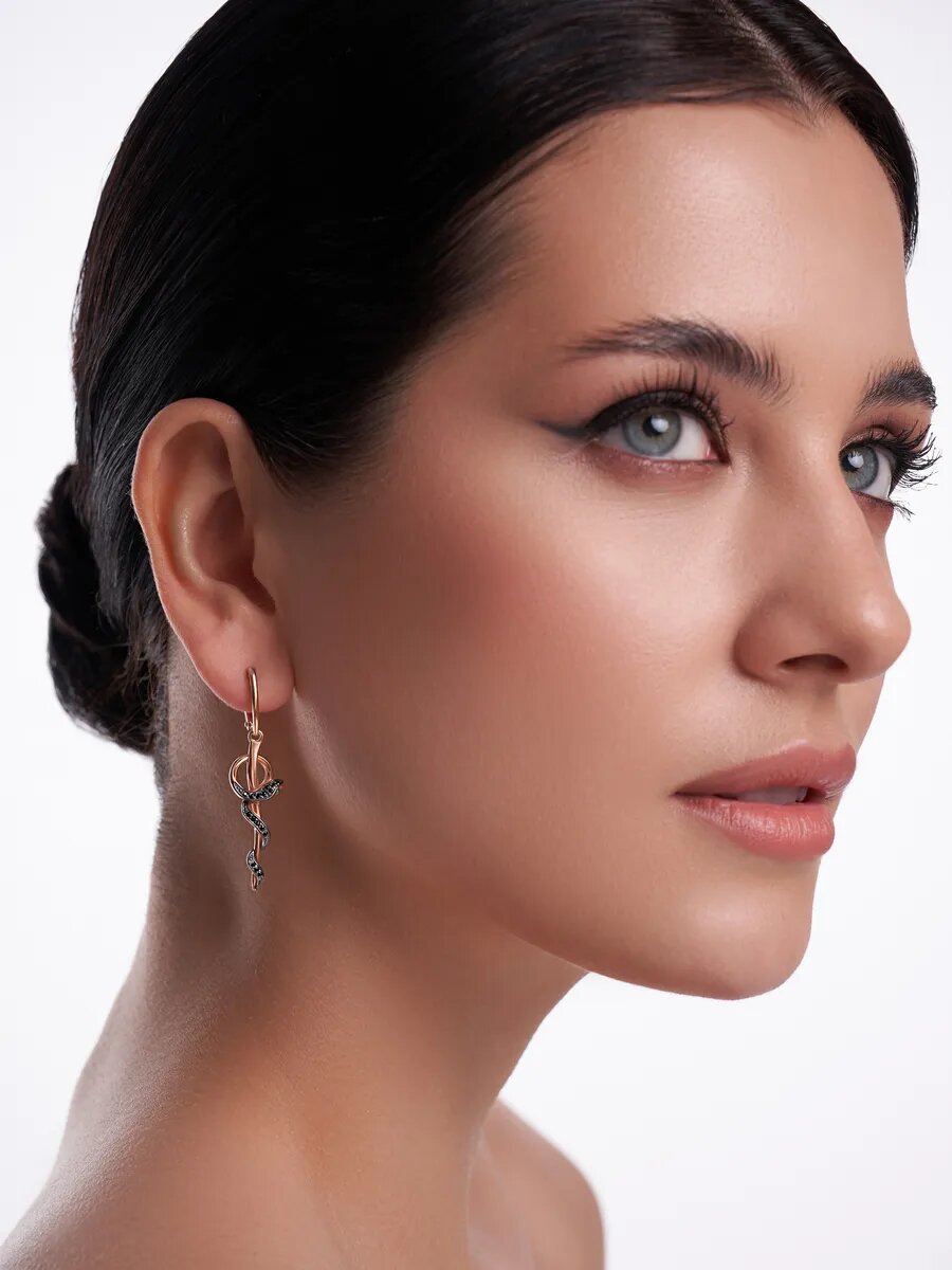 Серьги с подвесками, серебро, 585 проба, золочение, фианит