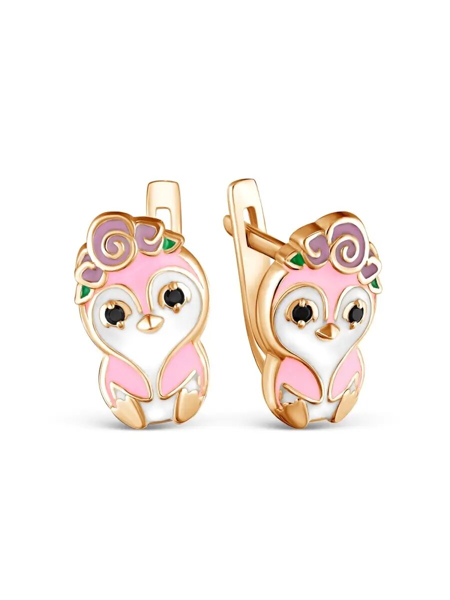 Серьги, серебро, 925 проба, золочение, эмаль, фианит