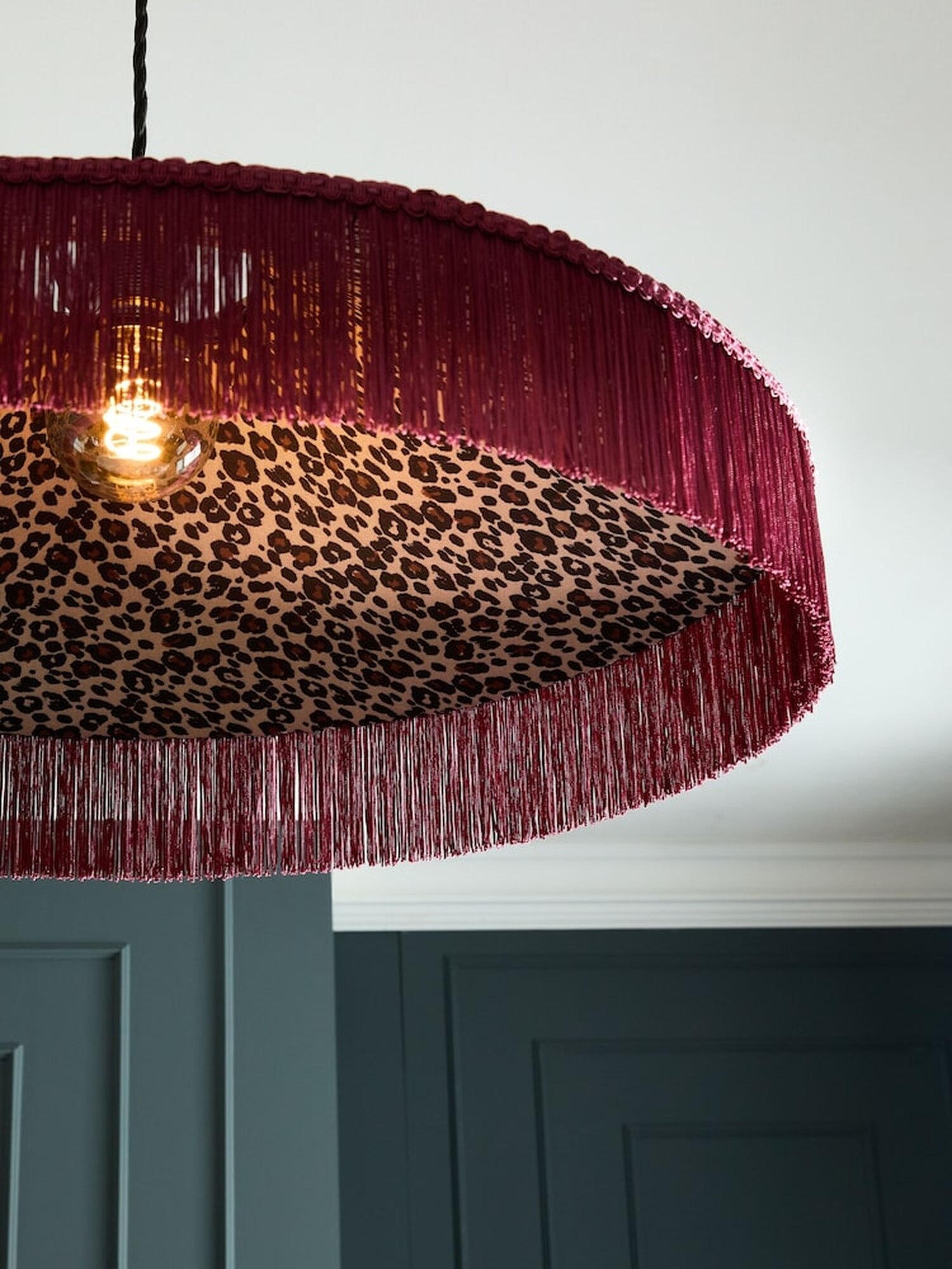 Абажур NEXT Allegra, размер 23x61 см, красный, ткань, бахрома