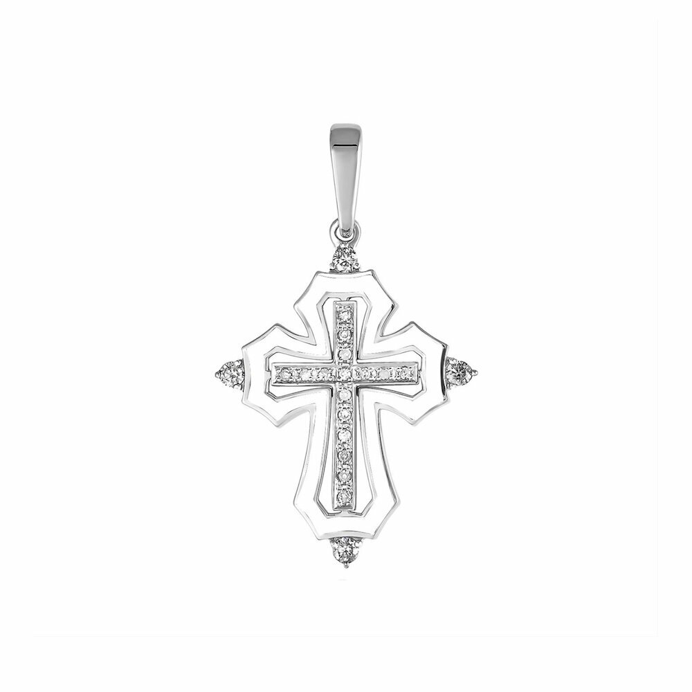 Крестик, серебро, 925 проба, родирование, фианит