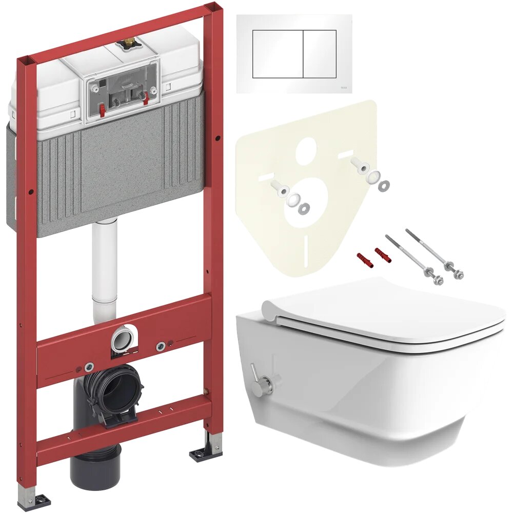 Комплект 3 в 1 Унитаз подвесной Boheme Bello 971-2-W / Сиденье 975-W / Инсталляция с кнопкой TECE Base 9400413