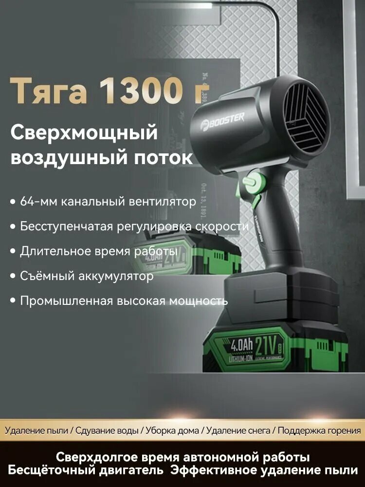 BOOSTER BOLUOJUN TF64C воздуходувка аккумуляторная, мойки автомобилей, разжигания огня на кемпинге, уборки в саду, 1300 г тяги / 600 Вт / бесступенчатая регулировка скорости