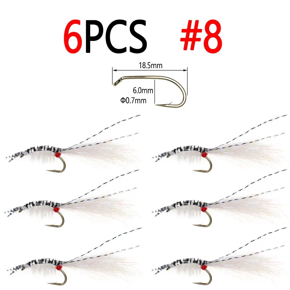 Bimoo Креветочные мухи для рыбалки 6/8 шт. #8-#14 6pcs size 8