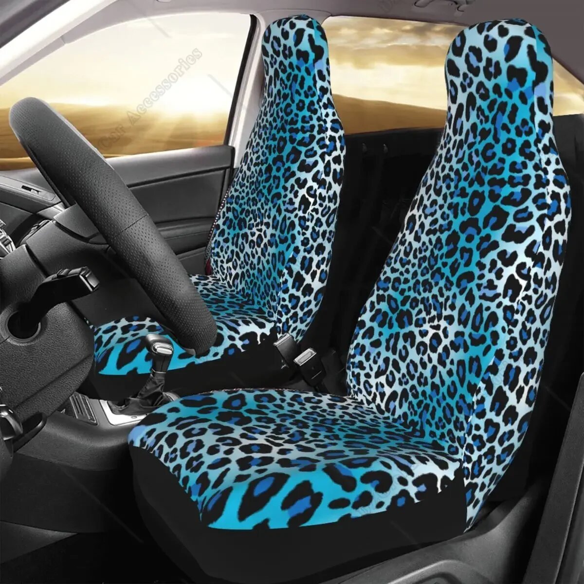 Синие чехлы на автомобильные сиденья с леопардовым принтом для мужчин и женщин, удобные защитные чехлы для передних сидений с диким гепардом, универсальные, Blue Leopard