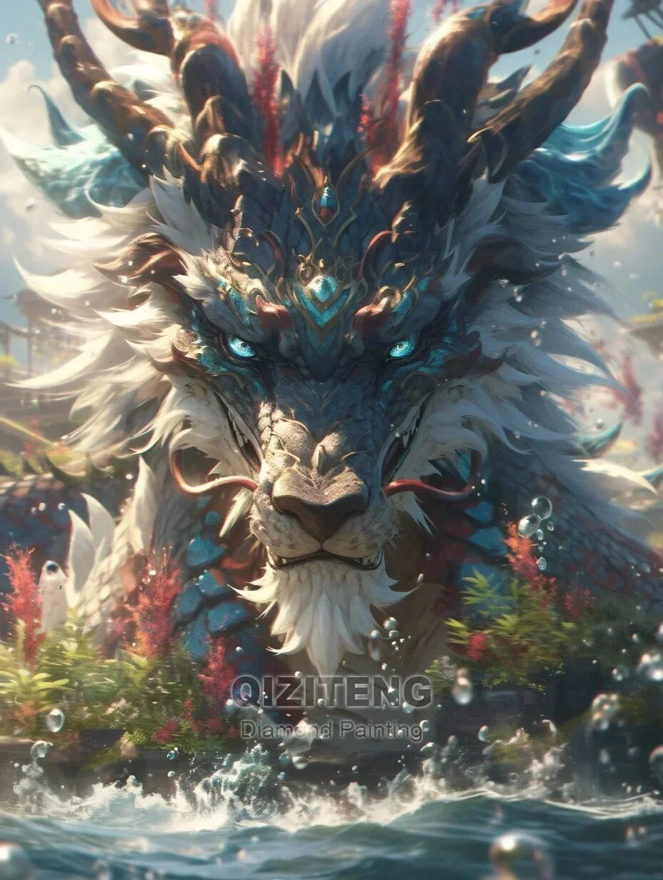 Алмазная живопись QIZITENG Китайский дракон 40x50cm AB Square, XP-3721