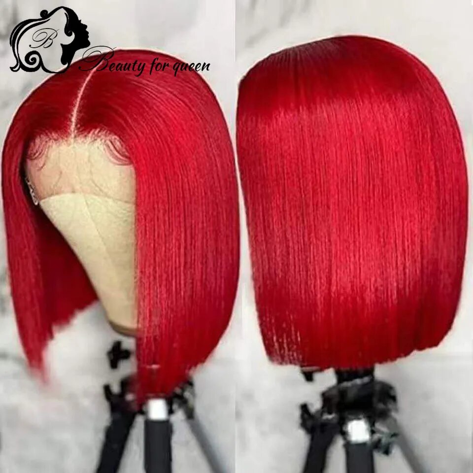 Красота для Королевы Красный Прямой Боб Бразильские Человеческие Волосы 180 14 дюймов, 180 Density