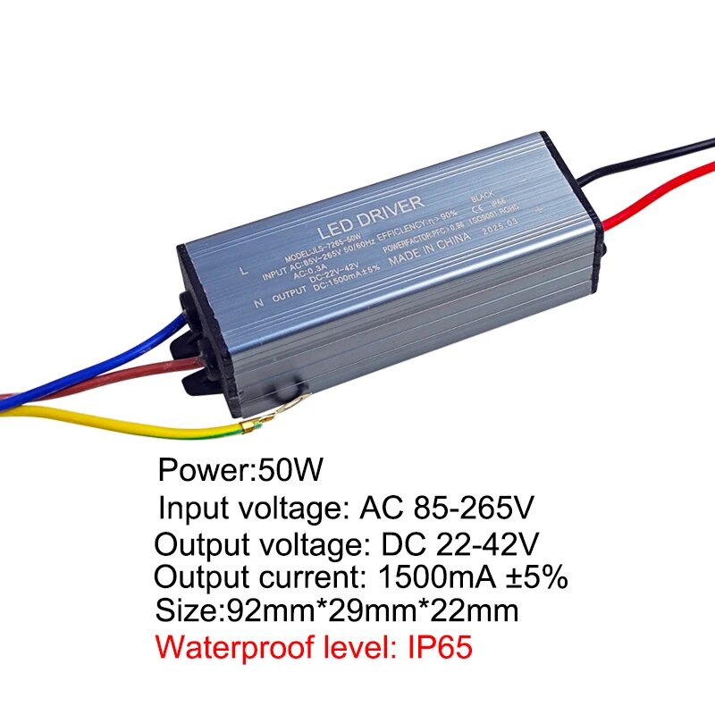 LED драйвер 50W, AC 85-265V, DC 22-42V, 1500mA, IP65