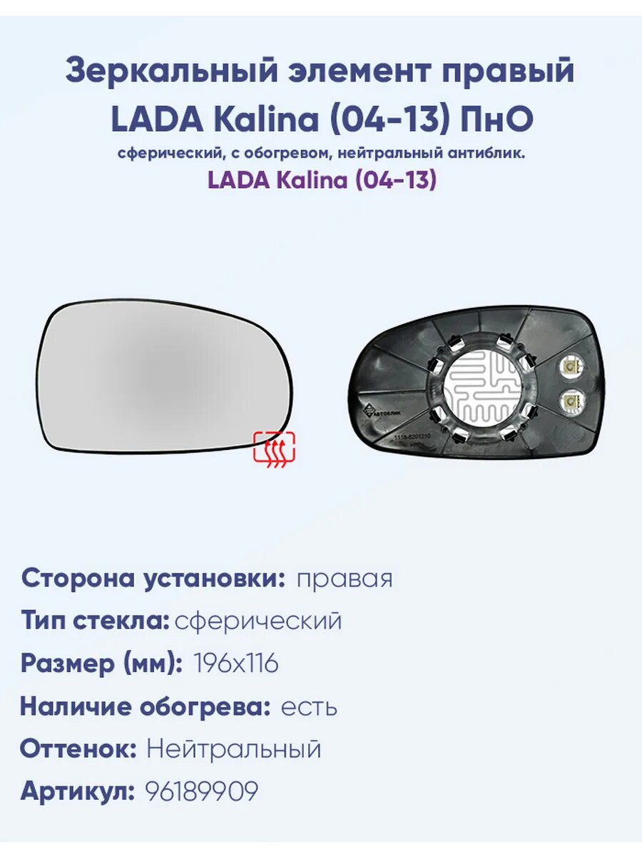Зеркальный элемент правый LADA Kalina (04-13) ПнО 96189909