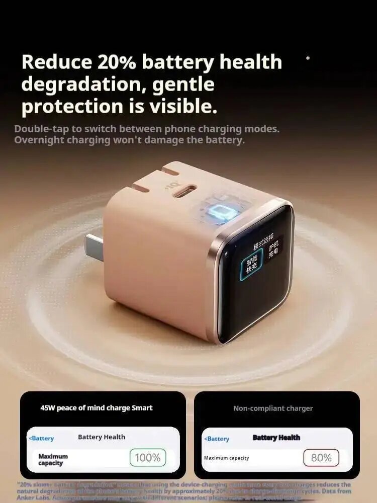 Новый Anker Smart 45 Вт подходит для зарядного устройства Iphone IPhone 17 Pro Max Зарядная головка Быстрая зарядка 16 Pro 15 14 Дисплей экрана Orange