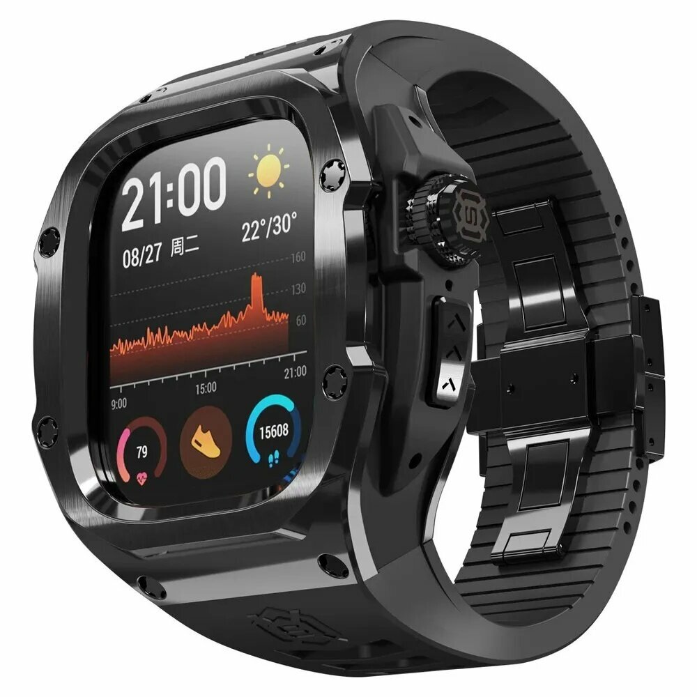 Чехол из нержавеющей стали Mod Kit для Apple Watch Ultra 1 2 49 мм Резиновый браслет Спортивный браслет Refit Mod