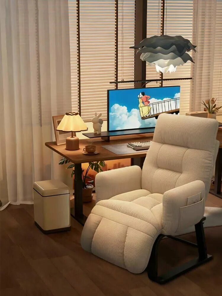 Кресло для отдыха, светло-бежевое, вельветовое, с жесткими подлокотниками, 1 шт