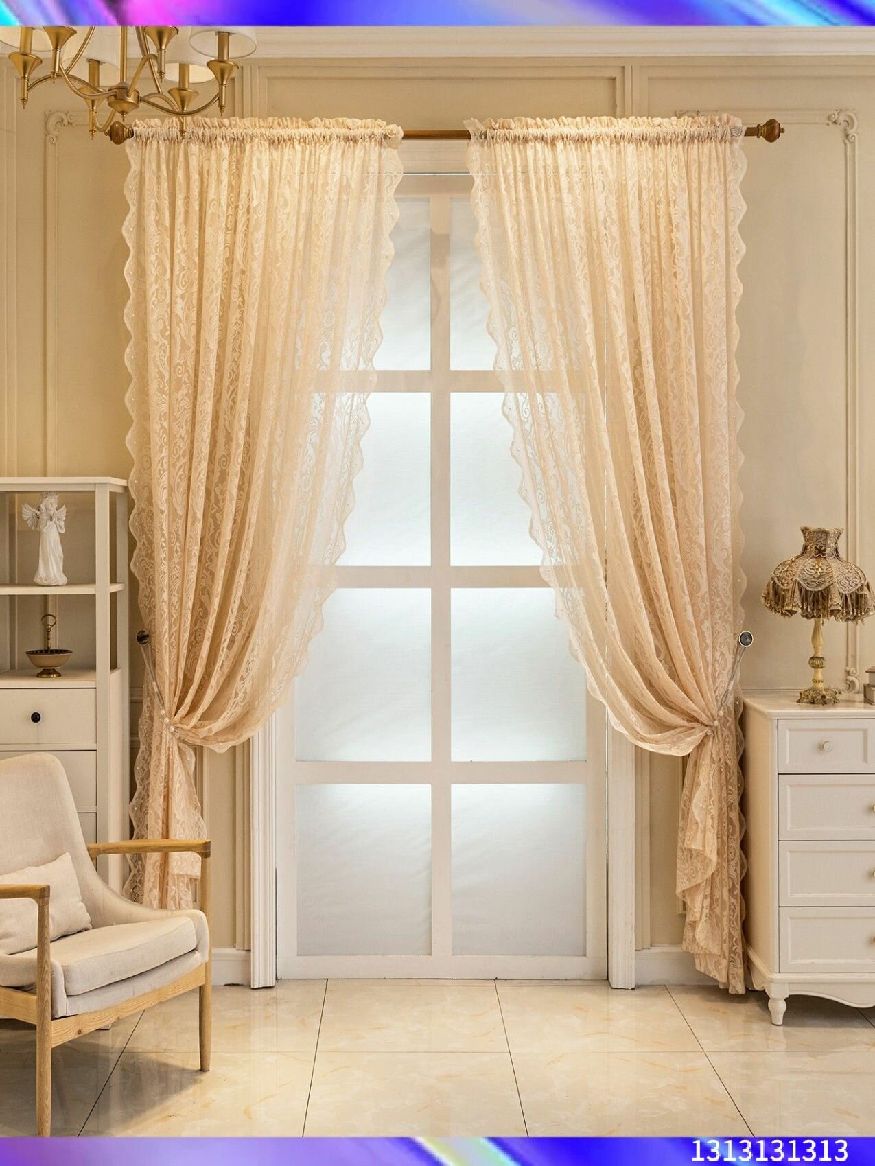 Эксклюзивный ажурный тюль 140х245, ретро стиль из хлопка, винтажная вязаная штора