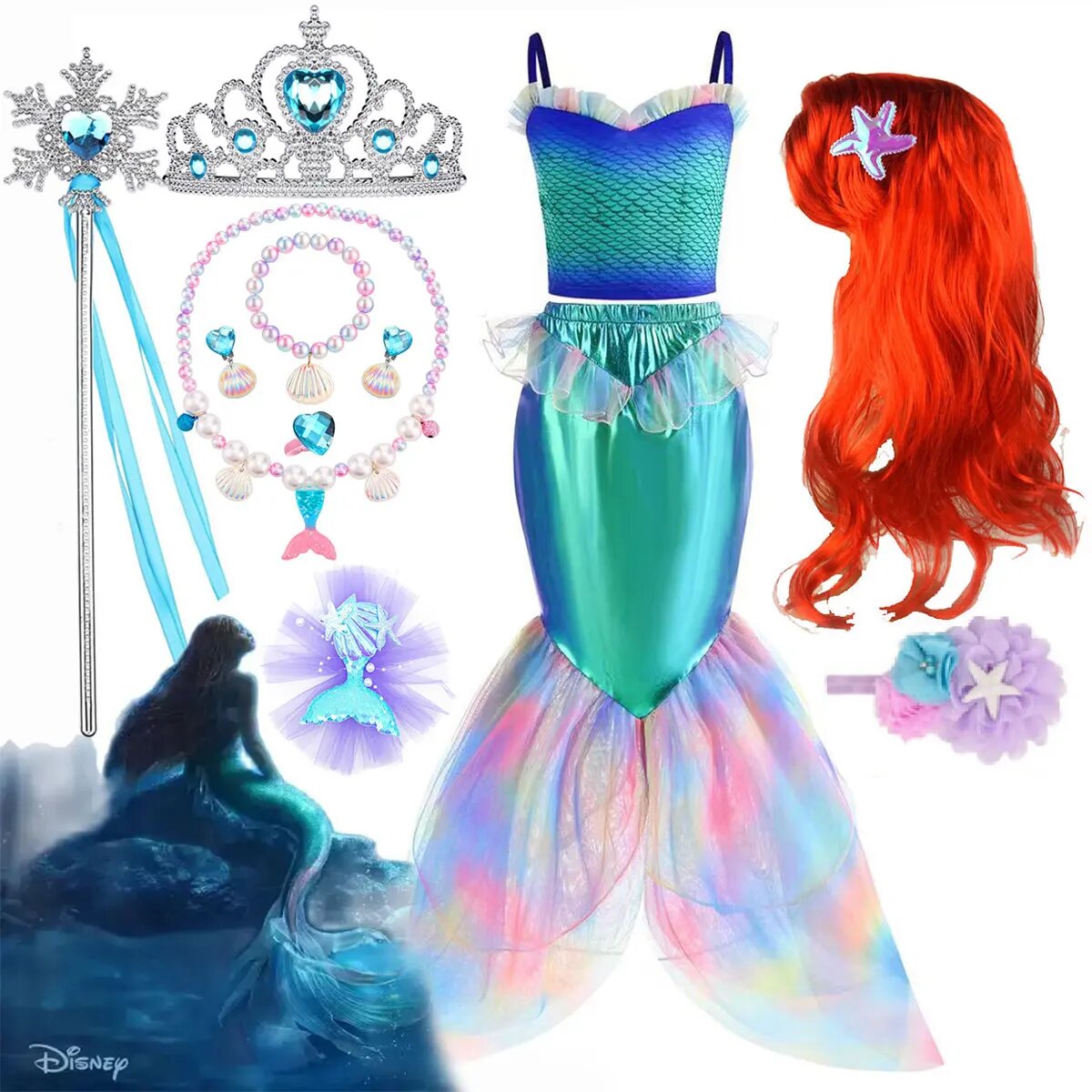 Платье Русалочка Disney для девочки 3T(110), Mermaid SET 7