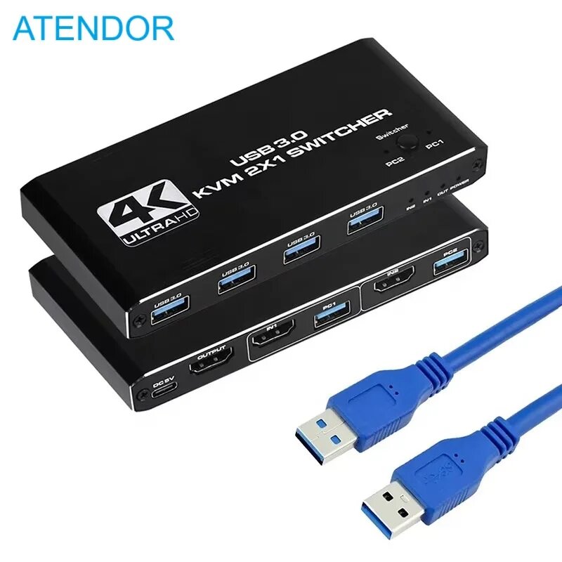 ATENDOR 2-портовый KVM-переключатель HDMI
