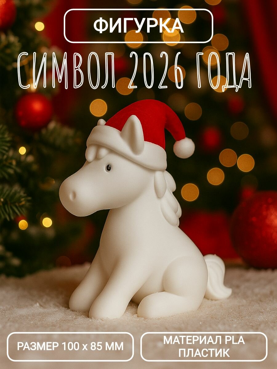 Фигурка лошади в новогодней шапочке символ 2026 украшение для дома, декор 3D-печать