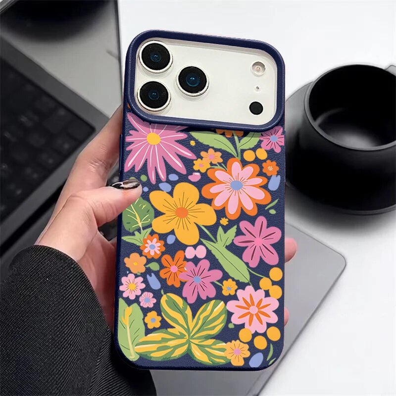 Силиконовый чехол для iPhone 16, A906 Navy Blue, цветочный принт