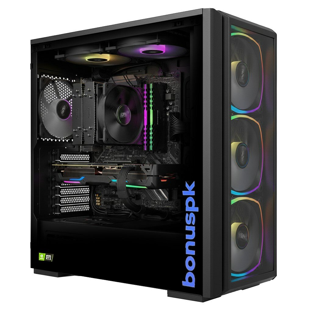 Настольный компьютер BonusPK M3860 (Процессор: Intel Core i7-14700F 3.4 ГГц, Чипсет: Intel B760, ОЗУ: 32 DDR5, SSD: 1000 Гб, Видеокарта: NVIDIA GeForce RTX 5070 12 Гб, WI-FI, 750 Вт, Montech SKY TWO GX BLACK, Без ОС) Bonuspk -