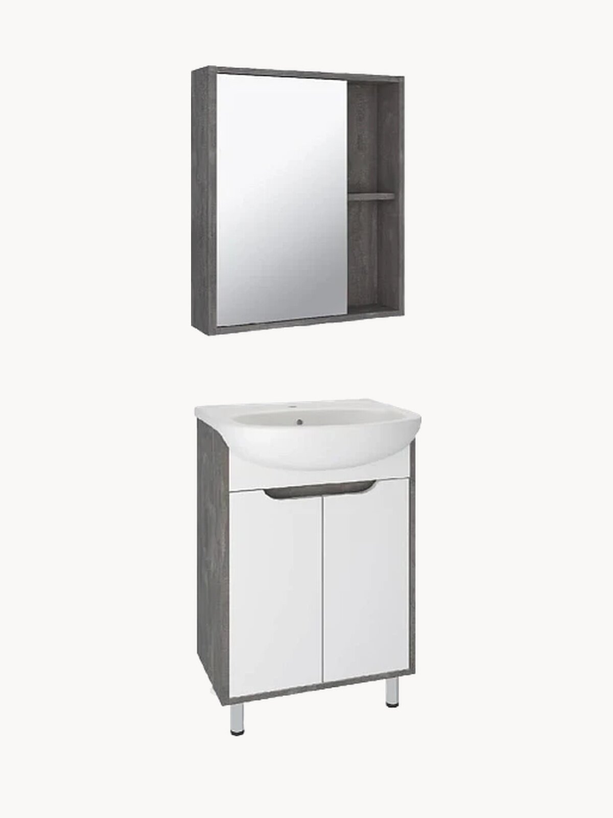 Мебель для ванной Runo Эко 50, железный камень, тумба с раковиной Уют 50, шкаф-зеркало