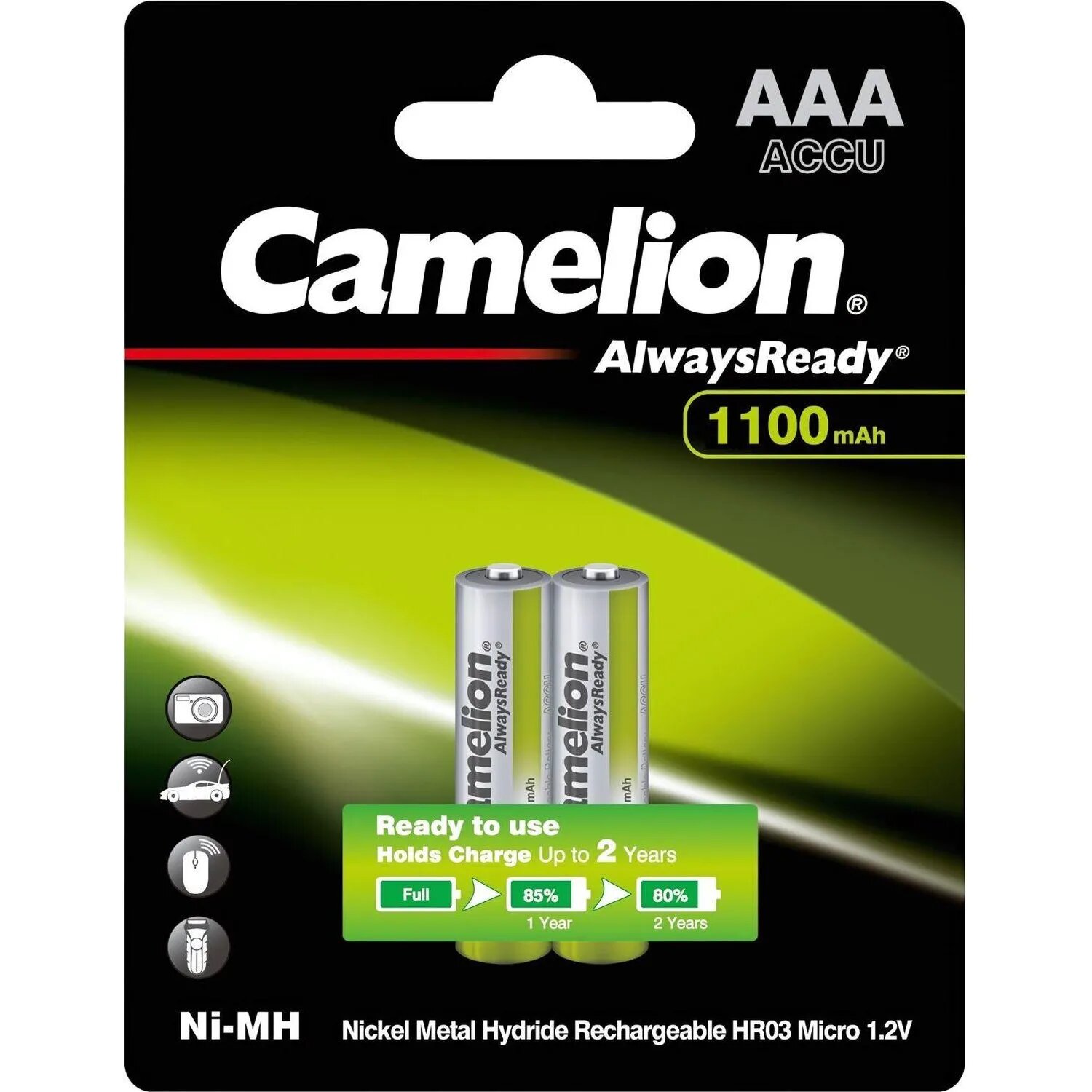 Аккумулятор Camelion Always Ready AAA 2шт/бл(NH-AAA1100BP2.1.2В) (15037)
