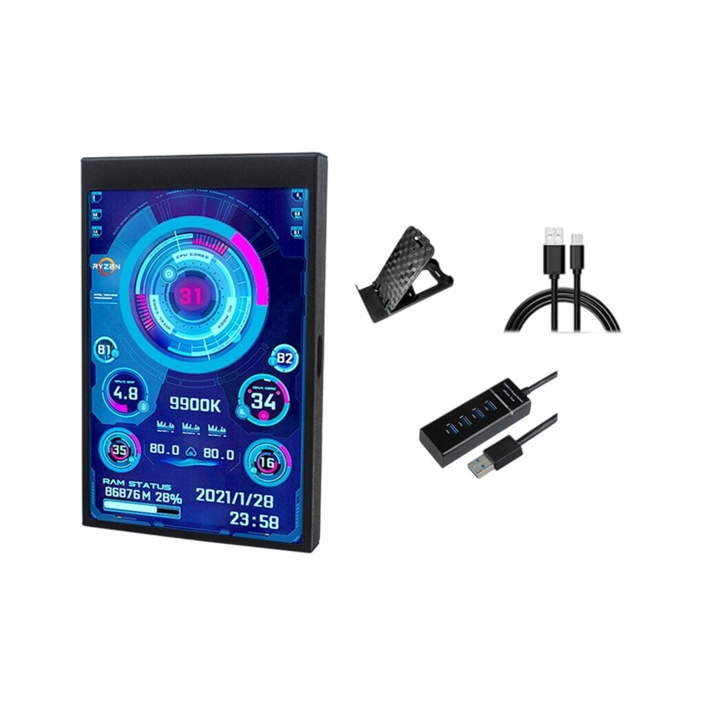 3,5-дюймовый дополнительный экран Type C Компьютерный процессор GPU Жесткий диск Монитор с динамической редактируемой темой Дополнительный экран USB-дисплея