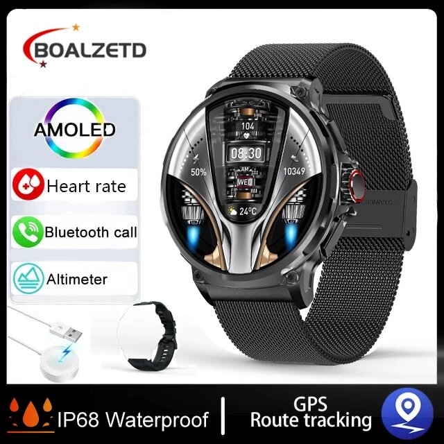 Smartwatch Ultra HD AMOLED 1.85 дюйма для мужчин Черный, Black mesh