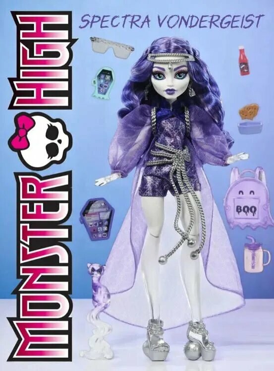 Монстер Хай Кукла Mattel Monster High Spectra Vondergeist HXH77 / Модная шарнирная кукла Школа монстров с домашним животным и аксессуарами, возраст 4+
