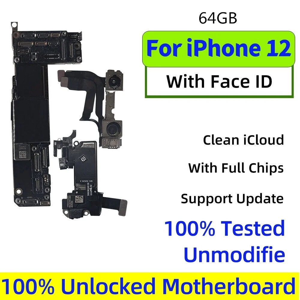 100% протестированная разблокированная материнская плата для iPhone 12 Pro Max, материнская плата с Face ID для iphone 12, мини-логическая плата, чистая пластина iCloud 12 64GB Face ID