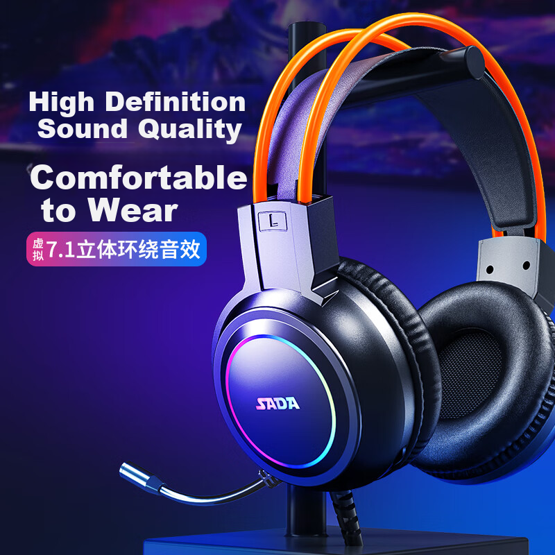 SADA H-08 Gaming Computer Headset Head-mounted E-sports Headset 3.5MM Wired with Noise Reduction Microphone for Laptop Desktop Online Classes Live Streaming Gaming Chicken Listening and Positioning
