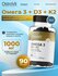 OstroVit Omega 3 D3+K2, Омега 3, Витамин D3+Витамин K2, Рыбий жир для иммунитета...